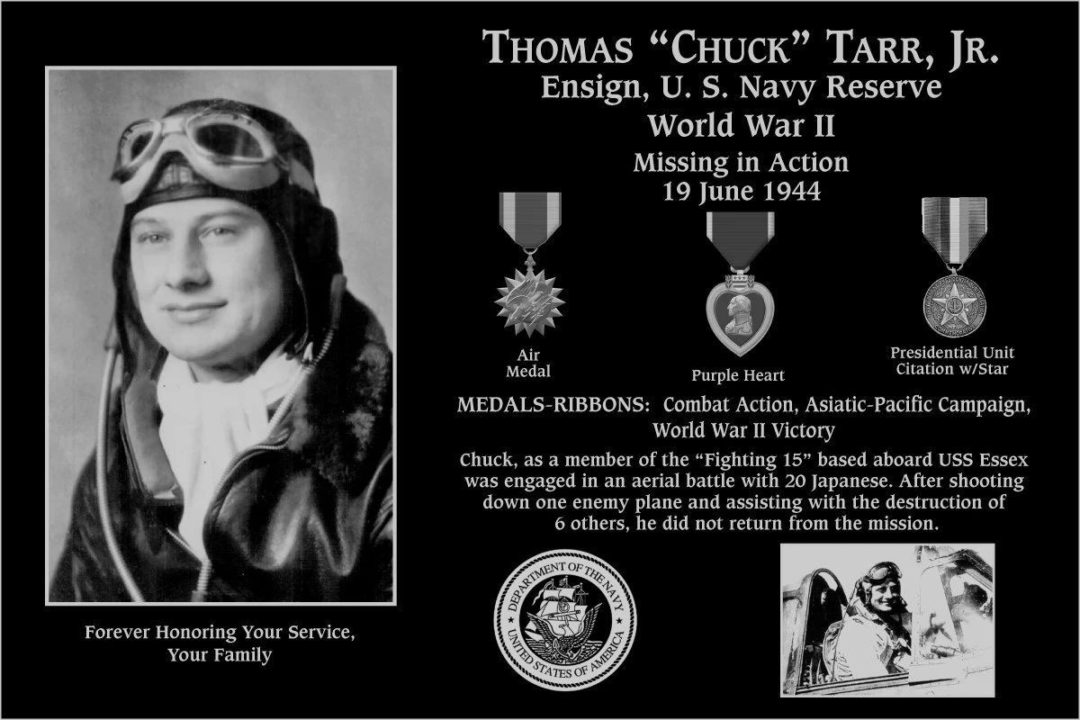 Ensign Thomas "Chuck" Tarr, Jr. | Mt. Soledad Virtual Plaque