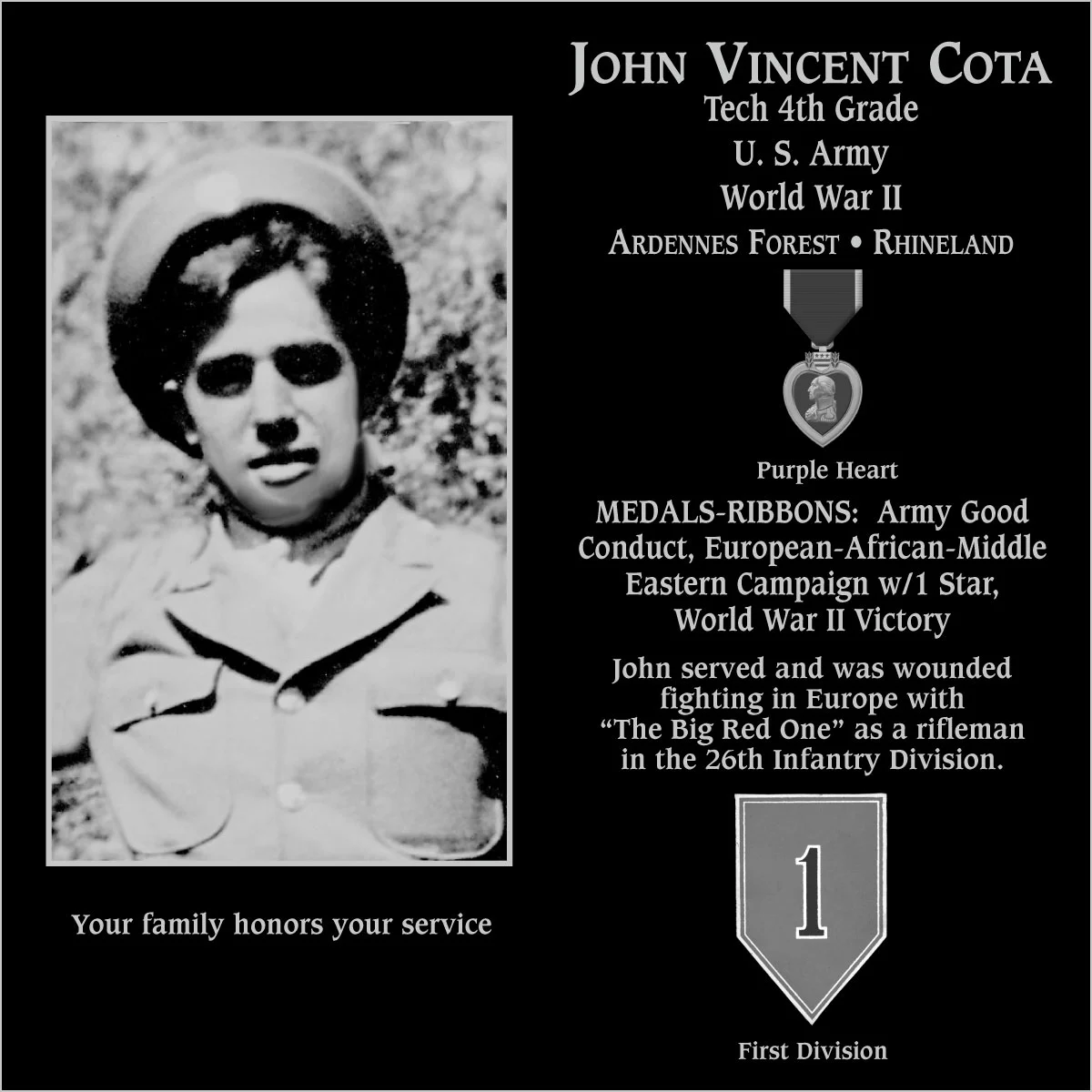 Sergeant John Vincent Cota | Mt. Soledad Virtual Plaque