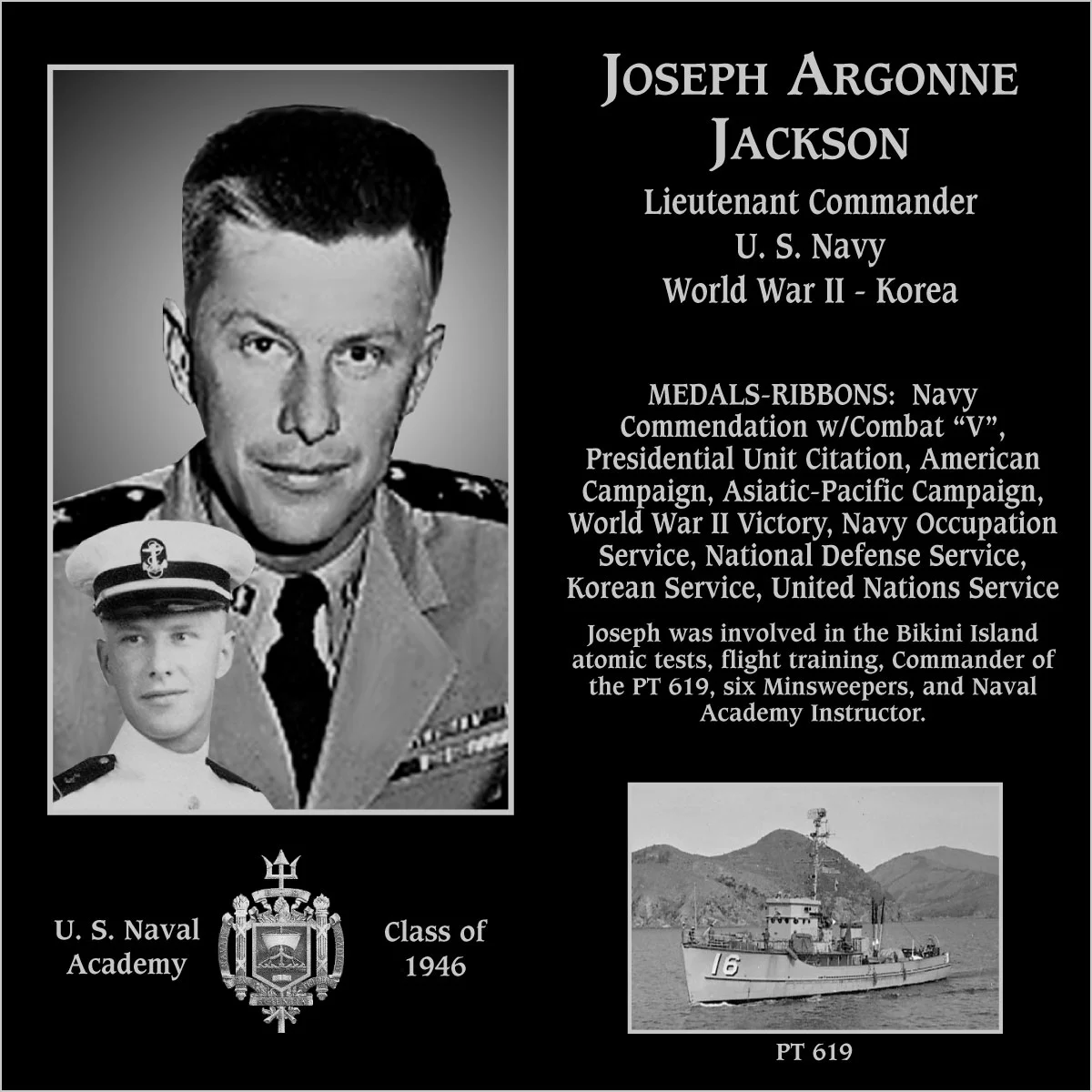 Lieutenant Commander Joseph Argonne Jackson | Mt. Soledad Virtual Plaque