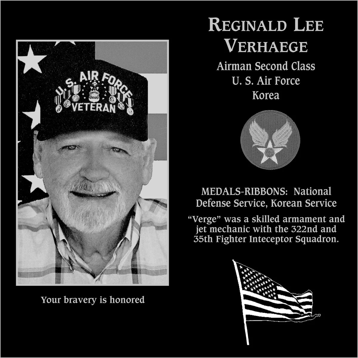 Airman First Class Reginald Lee Verhaege | Mt. Soledad Virtual Plaque