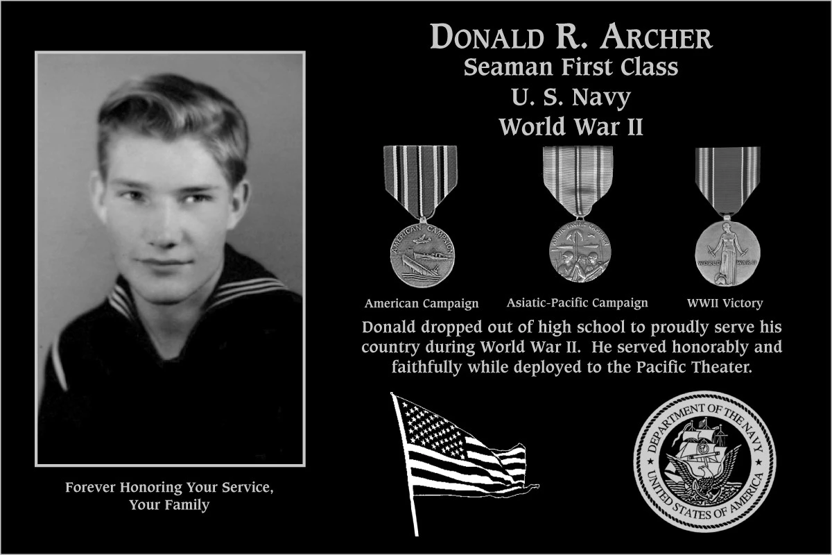 Seaman/Airman/Fireman Donald R. Archer | Mt. Soledad Virtual Plaque
