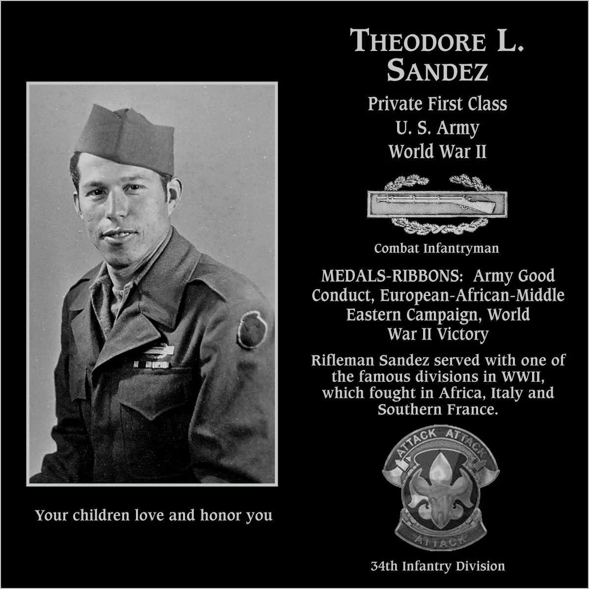 Private First Class Theodore L Sandez | Mt. Soledad Virtual Plaque