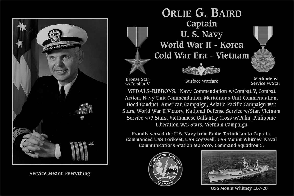 Captain Orlie G. Baird | Mt. Soledad Virtual Plaque