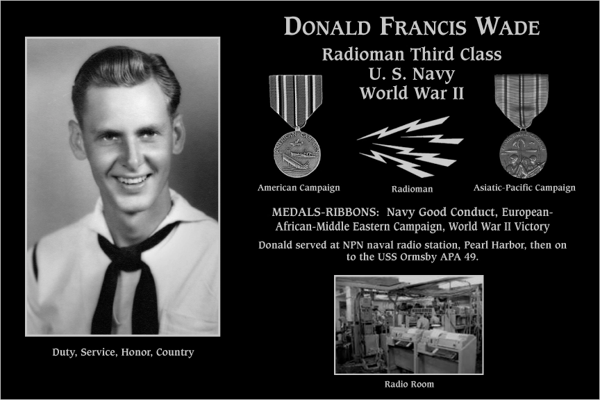 Petty Officer Third Class Donald Francis Wade | Mt. Soledad Virtual Plaque