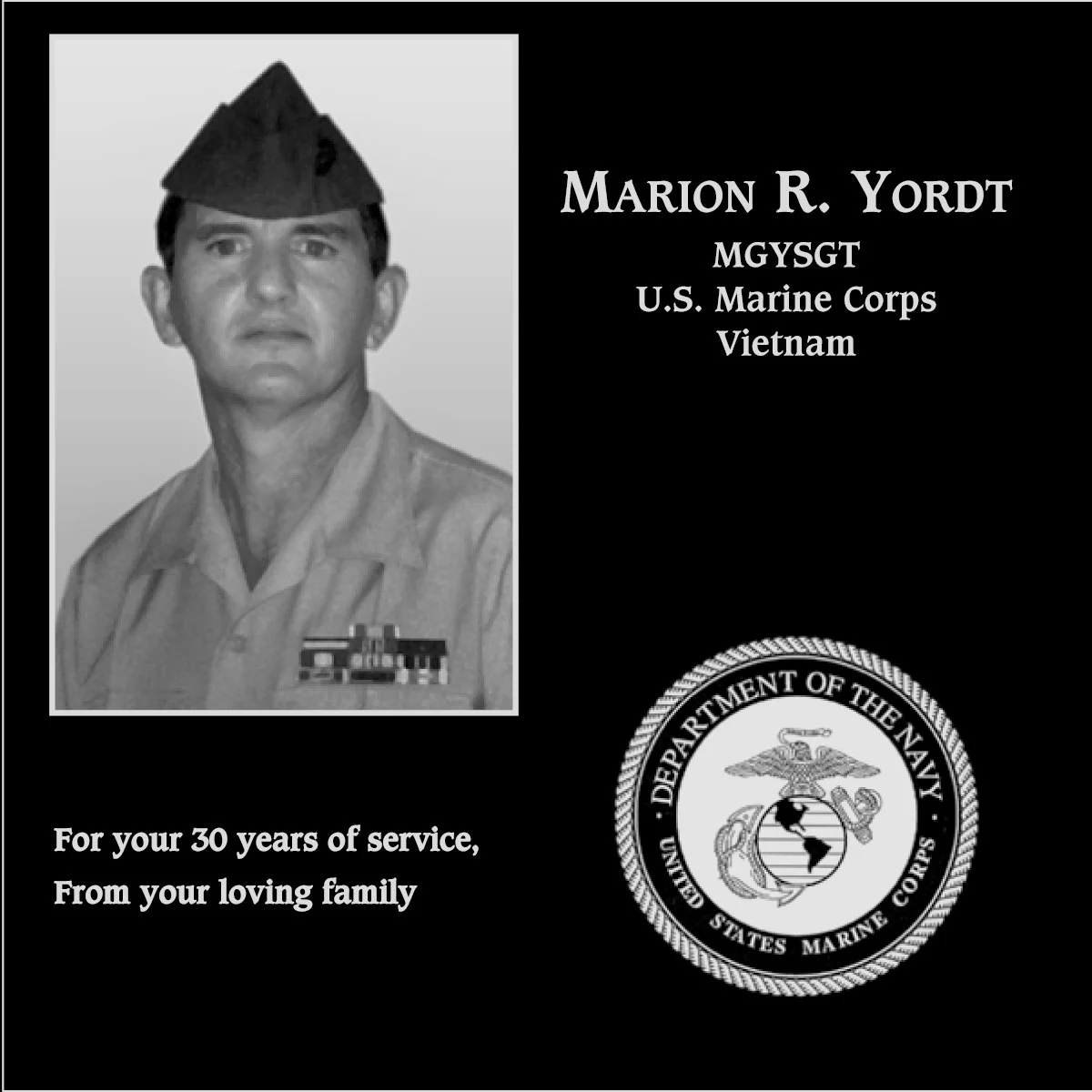 Master Gunnery Sergeant Marion R. Yordt | Mt. Soledad Virtual Plaque