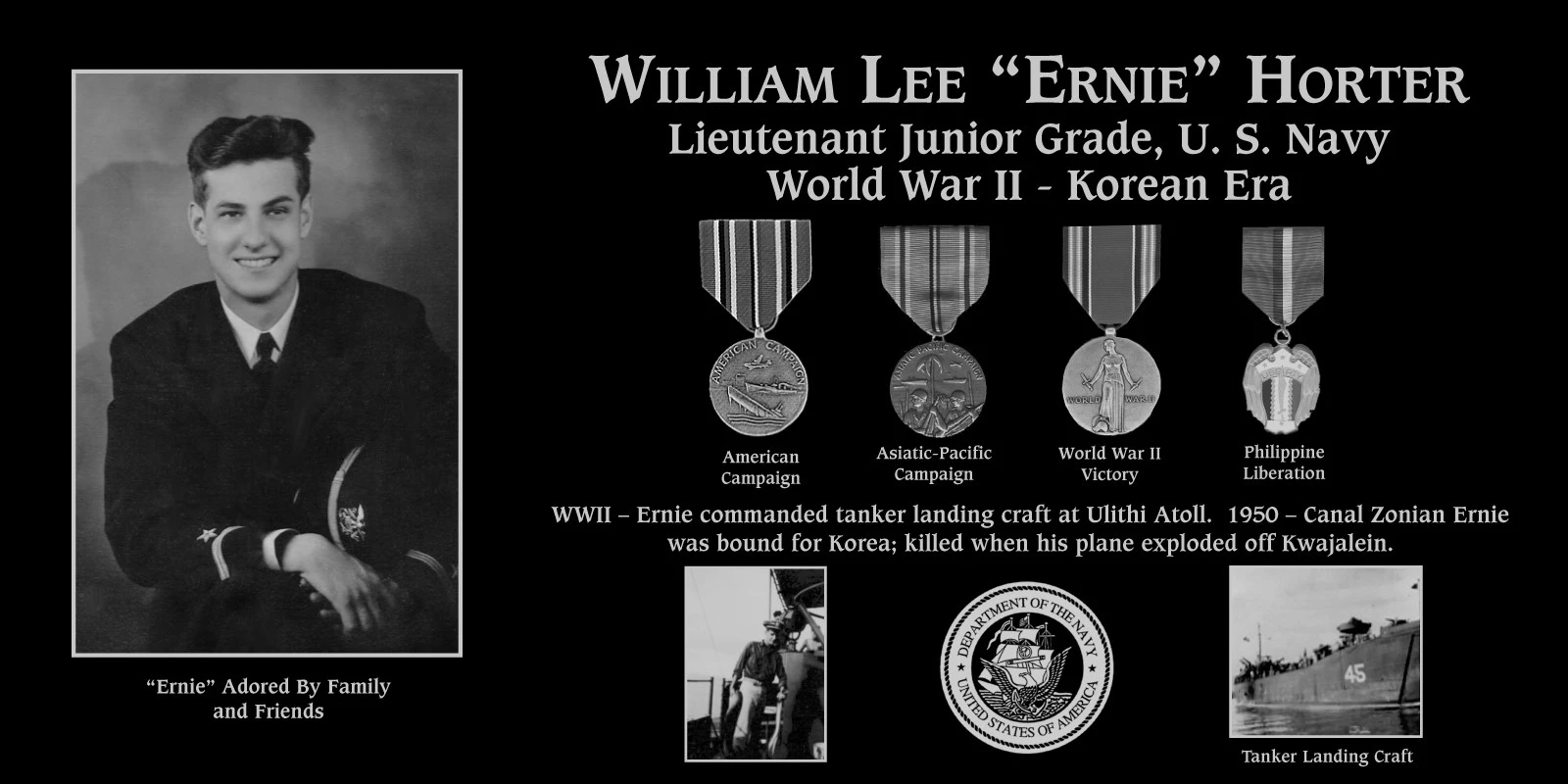 Lieutenant, Junior Grade William Lee Horter | Mt. Soledad Virtual Plaque