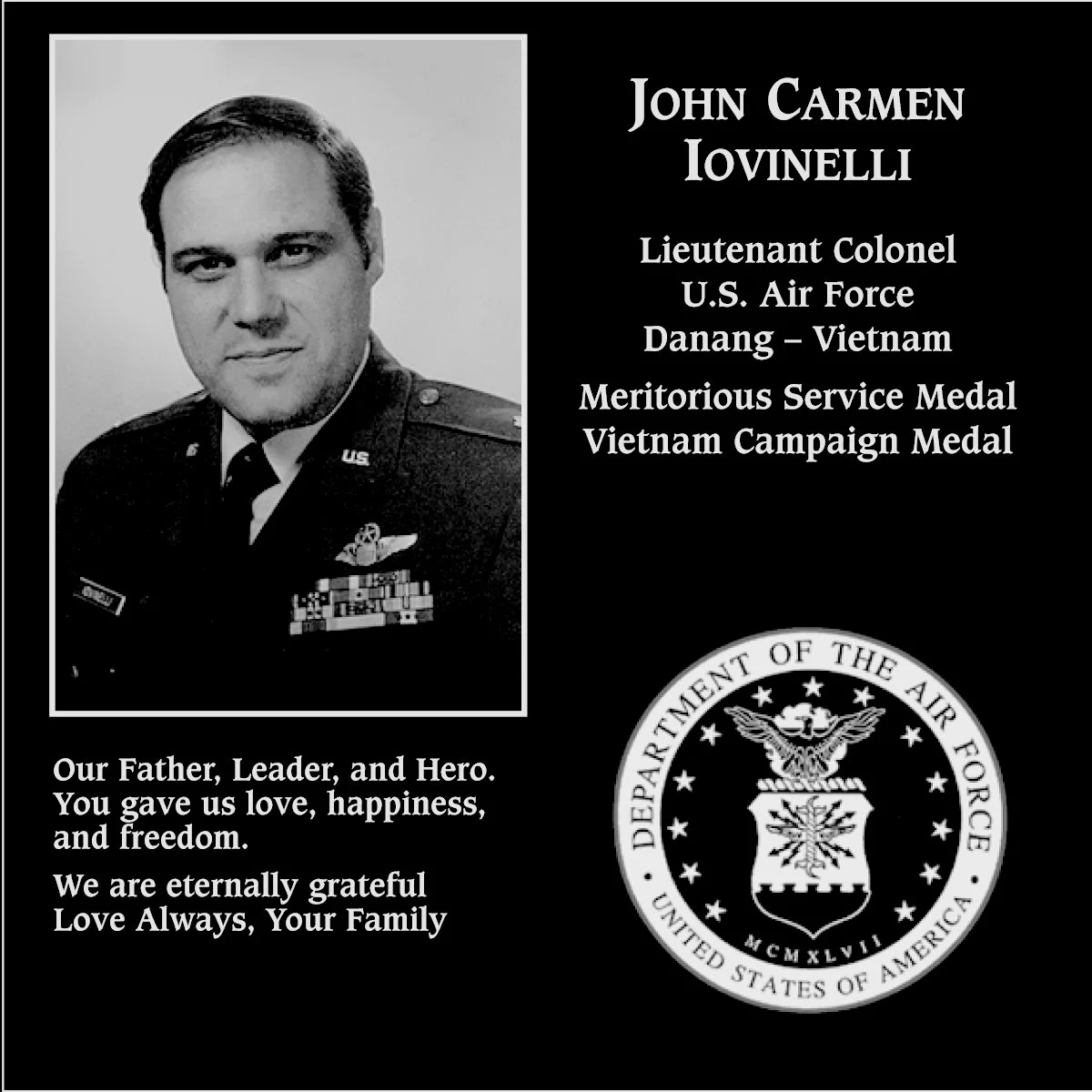 Lieutenant Colonel John Carmen Iovinelli | Mt. Soledad Virtual Plaque