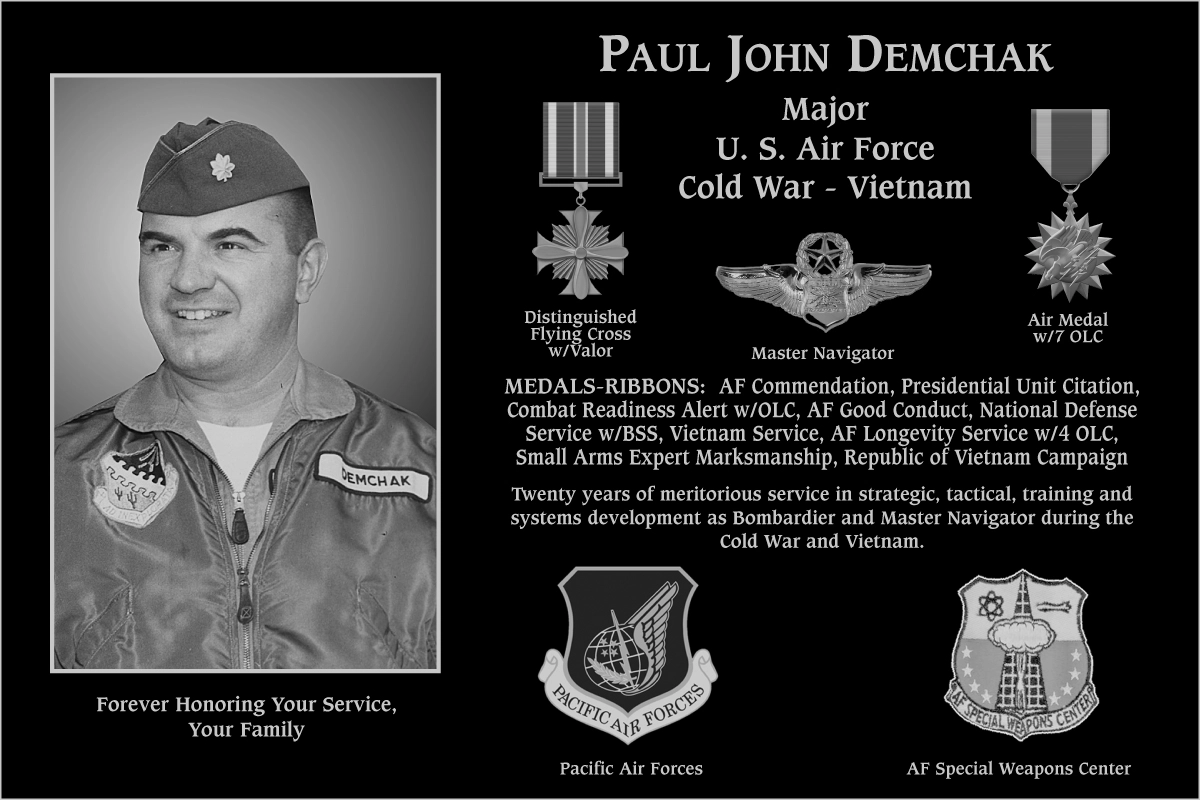 Major Paul John Demchak | Mt. Soledad Virtual Plaque