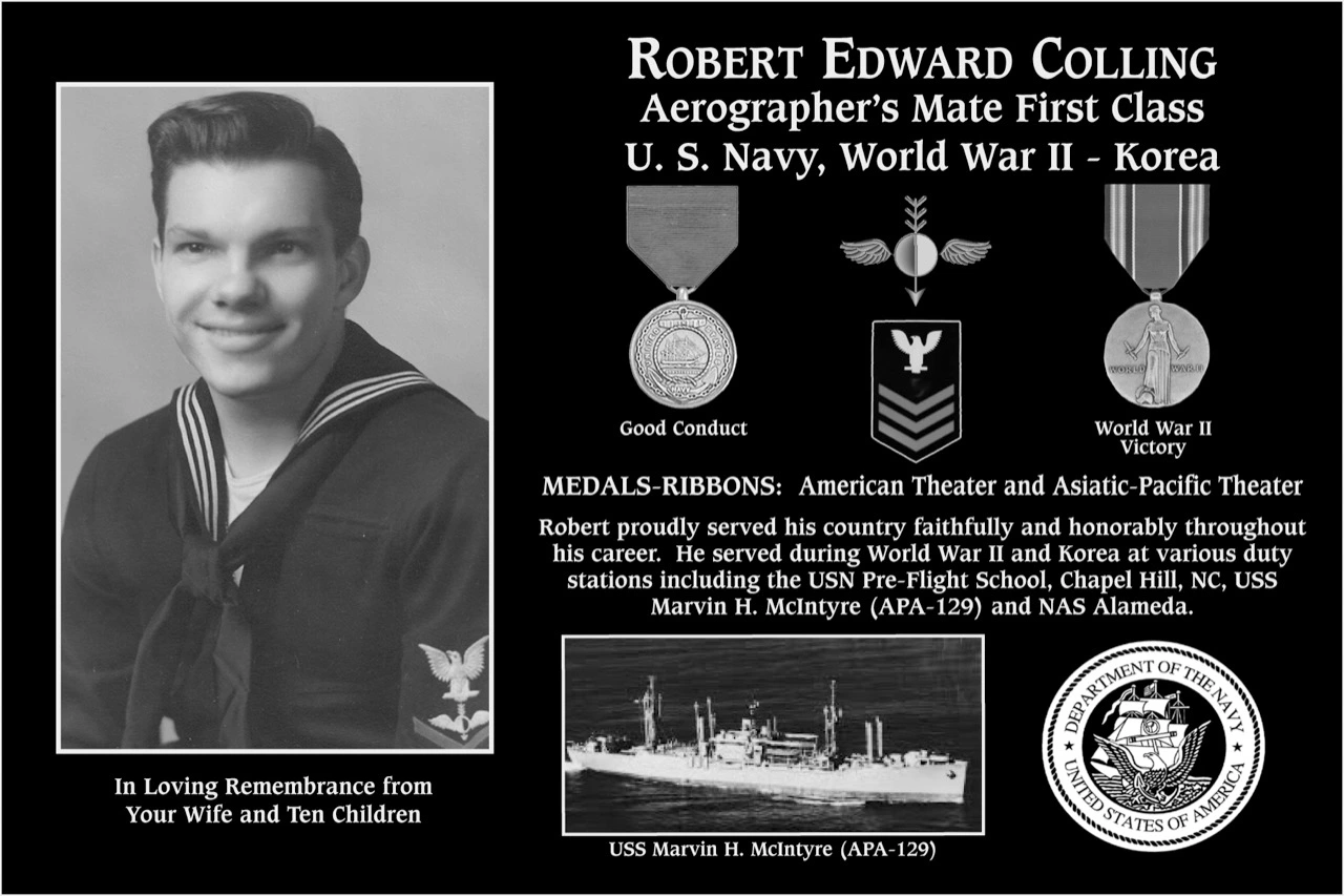 Petty Officer First Class Robert Edward Colling | Mt. Soledad Virtual ...