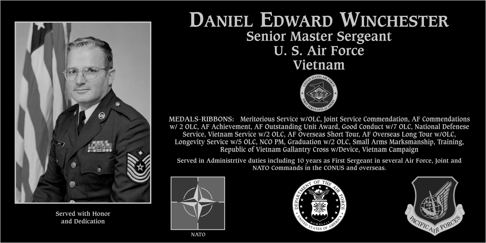 Senior Master Sergeant Daniel Edward Winchester | Mt. Soledad Virtual ...