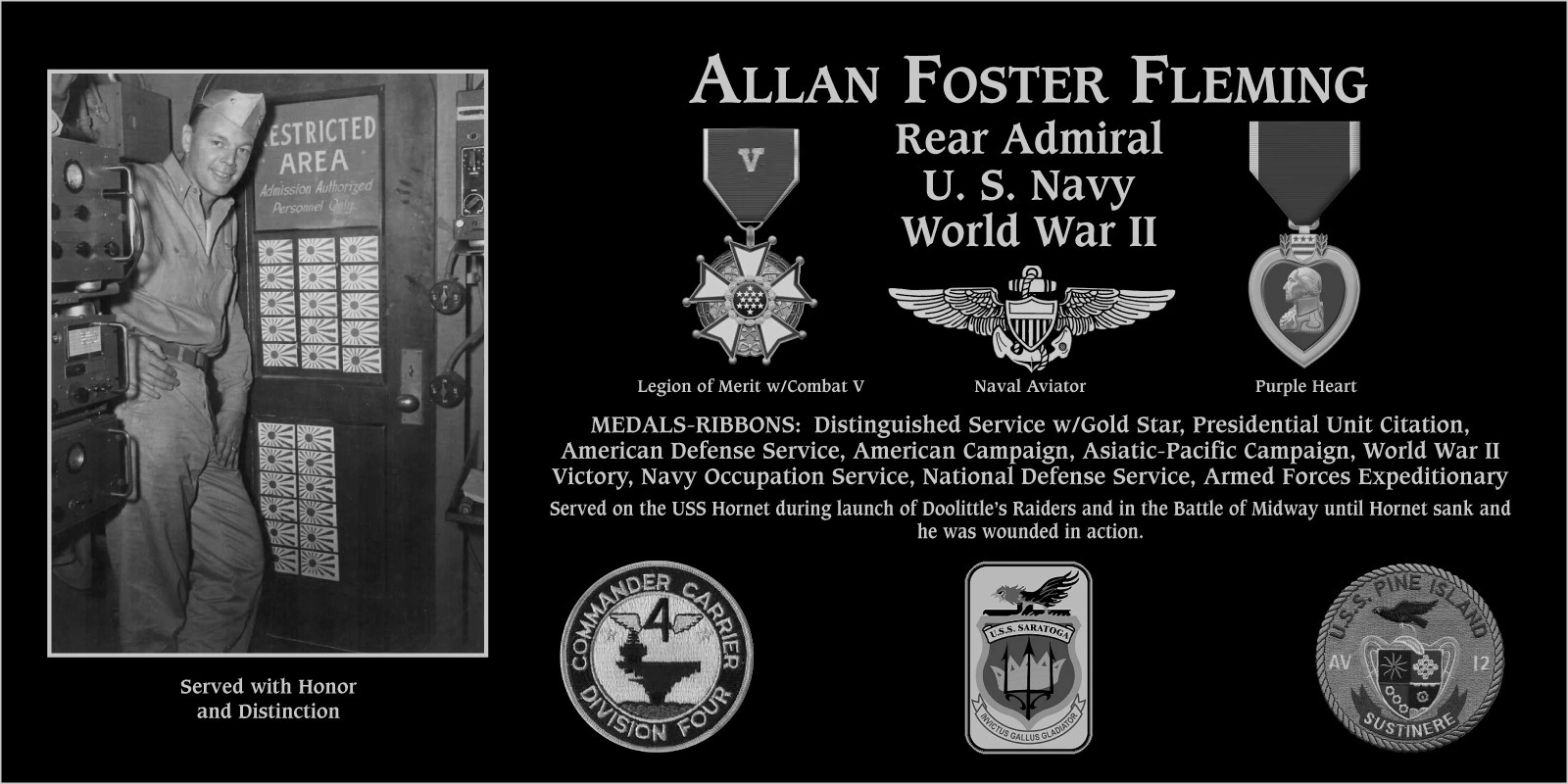 Rear Admiral Upper Half Allan Foster Fleming | Mt. Soledad Virtual Plaque