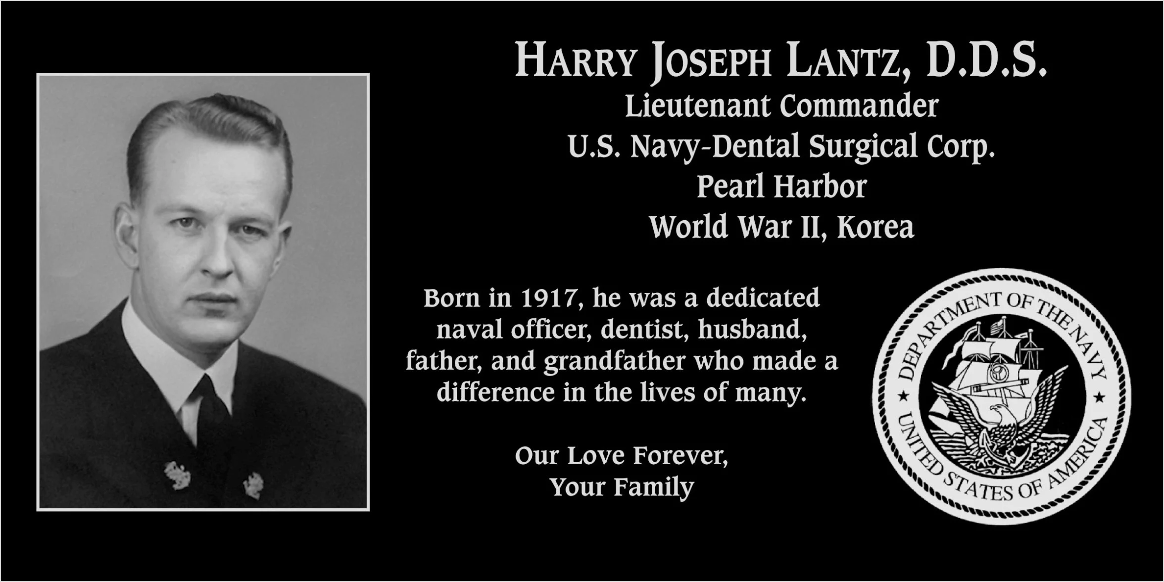 Lieutenant Commander Harry Joseph Lantz, D.D.S. | Mt. Soledad Virtual ...