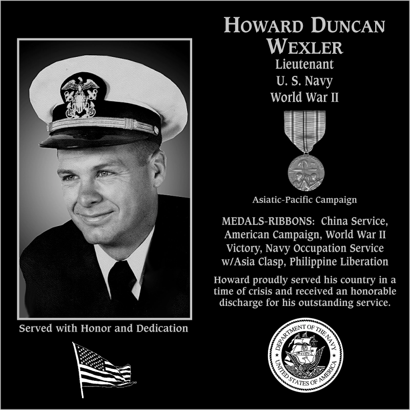 Lieutenant Howard Duncan Wexler | Mt. Soledad Virtual Plaque
