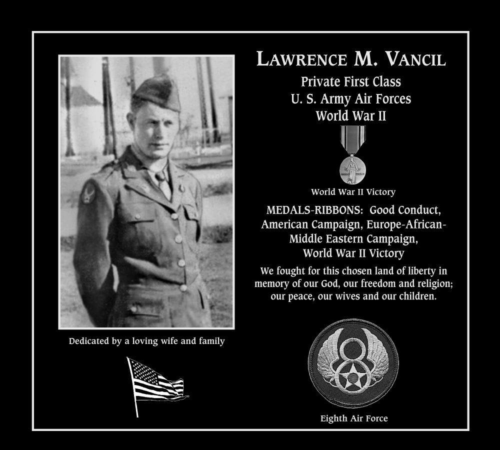 Private First Class Lawrence M. Vancil | Mt. Soledad Virtual Plaque