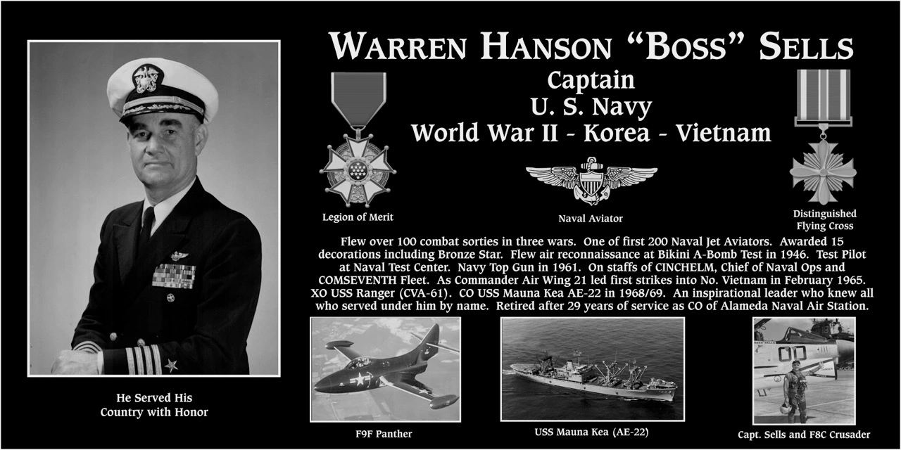 Captain Warren "Boss" Hanson Sells | Mt. Soledad Virtual Plaque