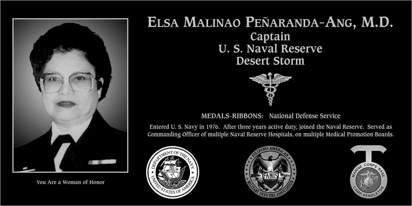 Captain Elsa Malinao Penaranda-Ang | Mt. Soledad Virtual Plaque