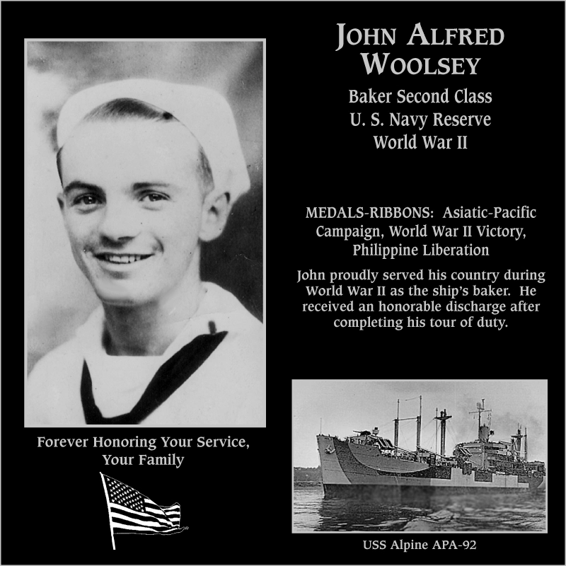 Petty Officer Second Class John Alfred Woolsey | Mt. Soledad Virtual Plaque