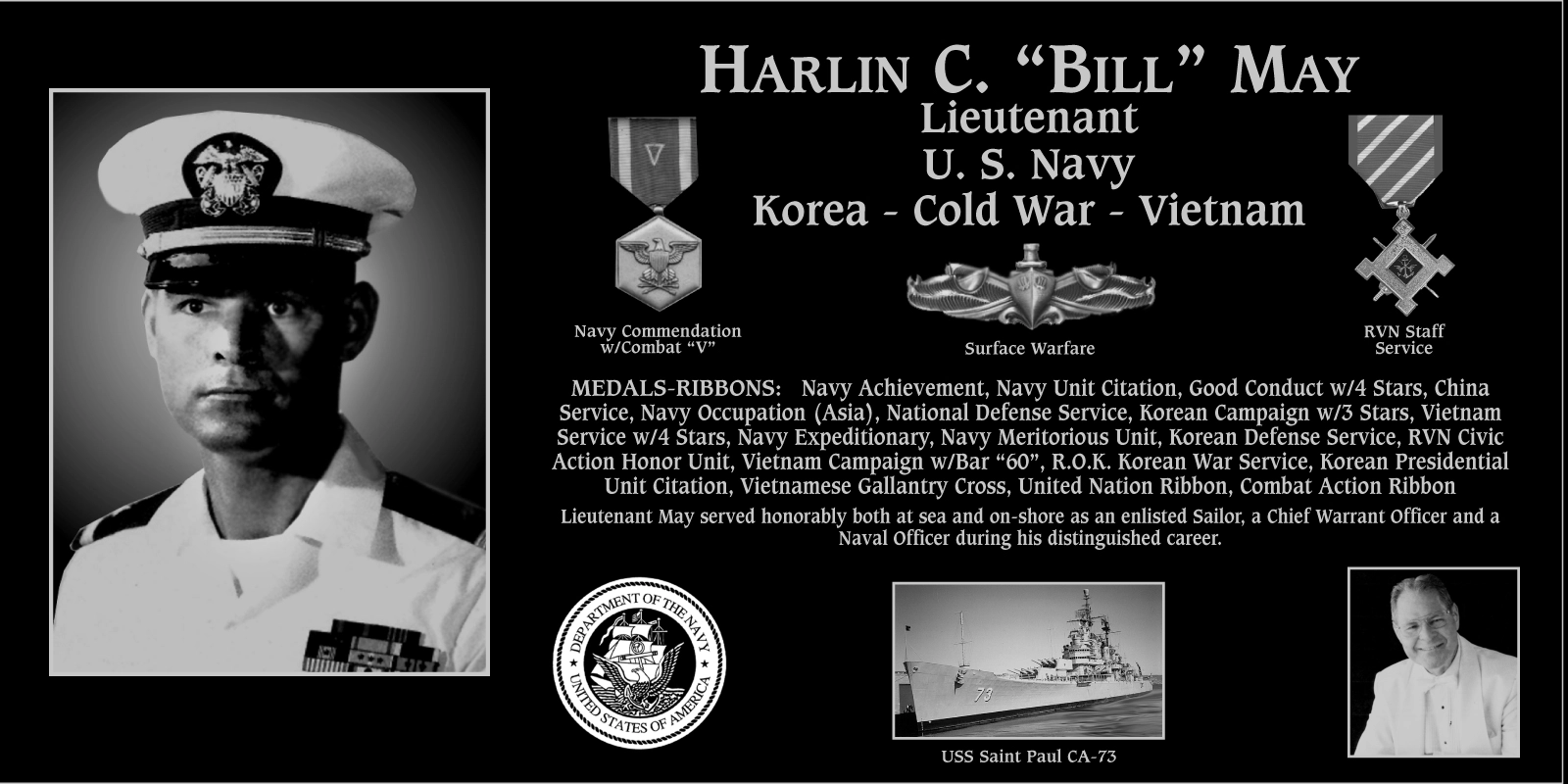 Lieutenant Harlin C. May | Mt. Soledad Virtual Plaque