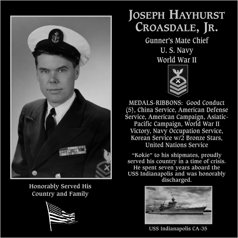 Chief Petty Officer Joseph Hayhurst Croasdale, Jr. | Mt. Soledad ...