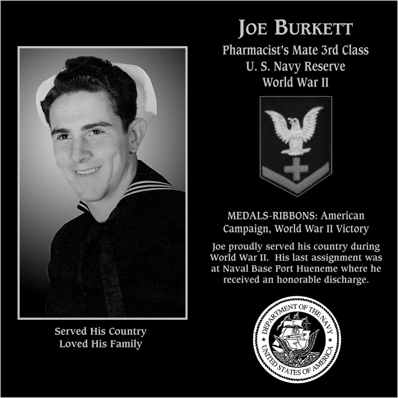 Petty Officer Third Class Joe Burkett | Mt. Soledad Virtual Plaque