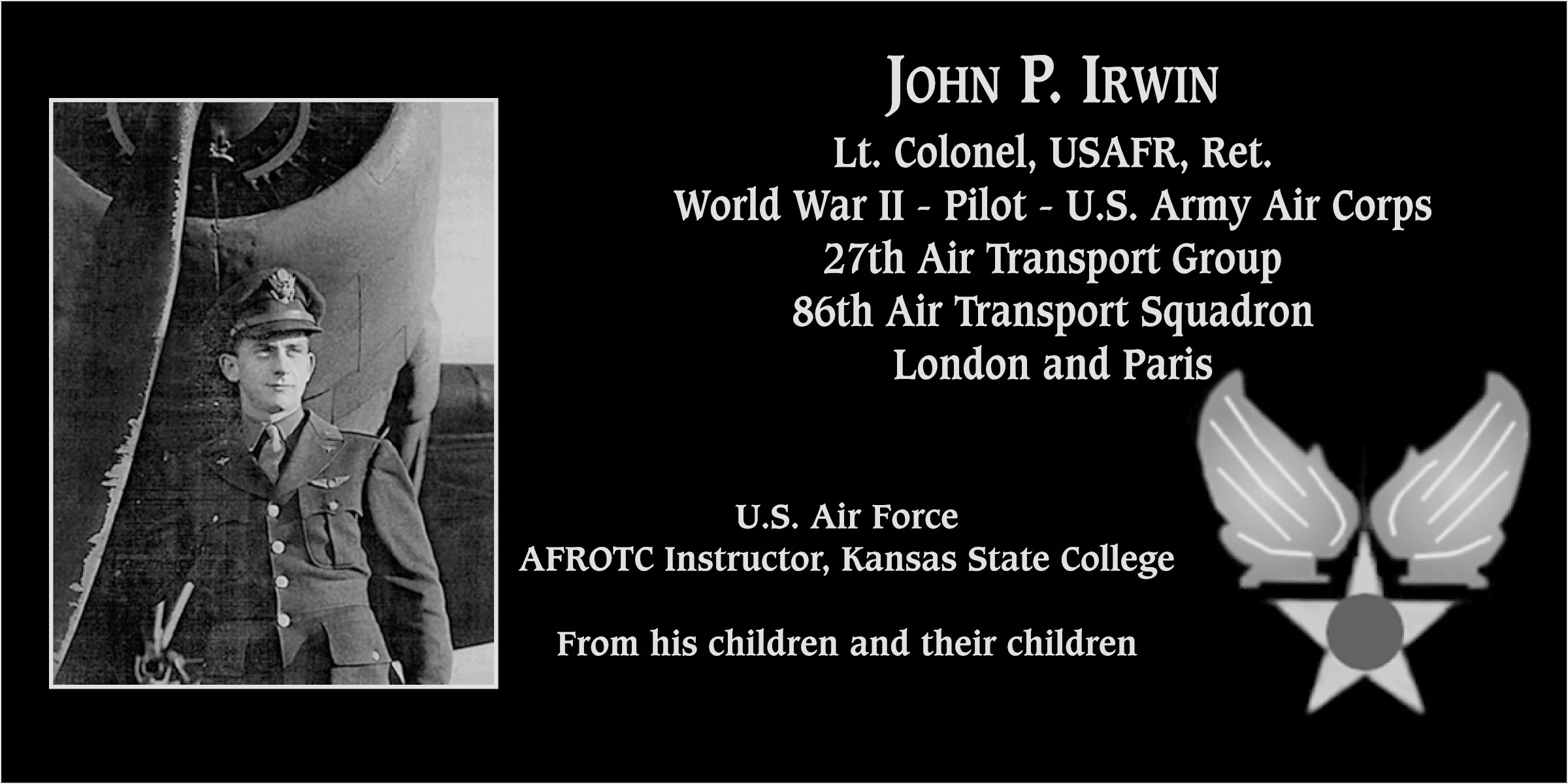 Lieutenant Colonel John P. Irwin | Mt. Soledad Virtual Plaque