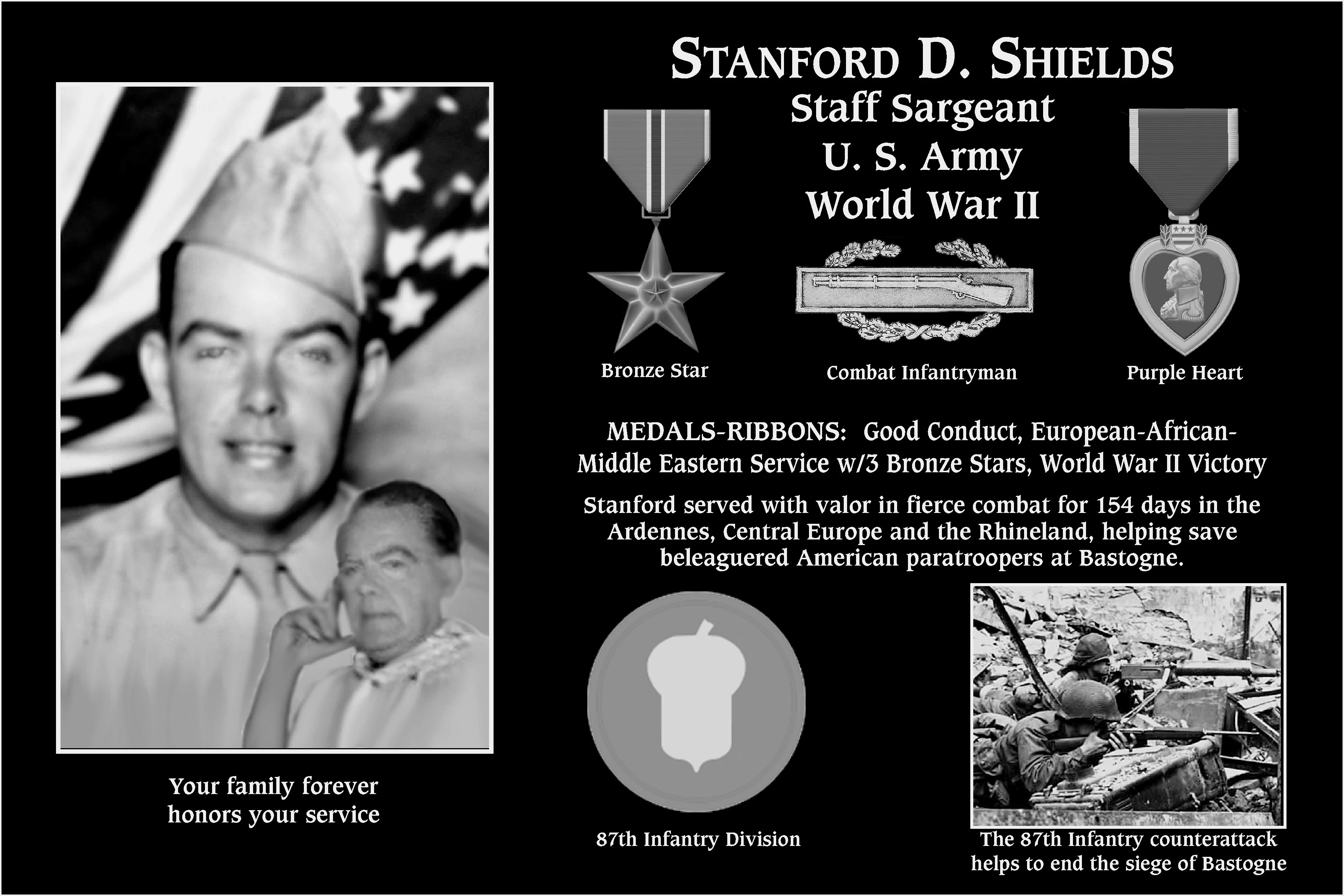 Staff Sergeant Stanford D. Shields | Mt. Soledad Virtual Plaque