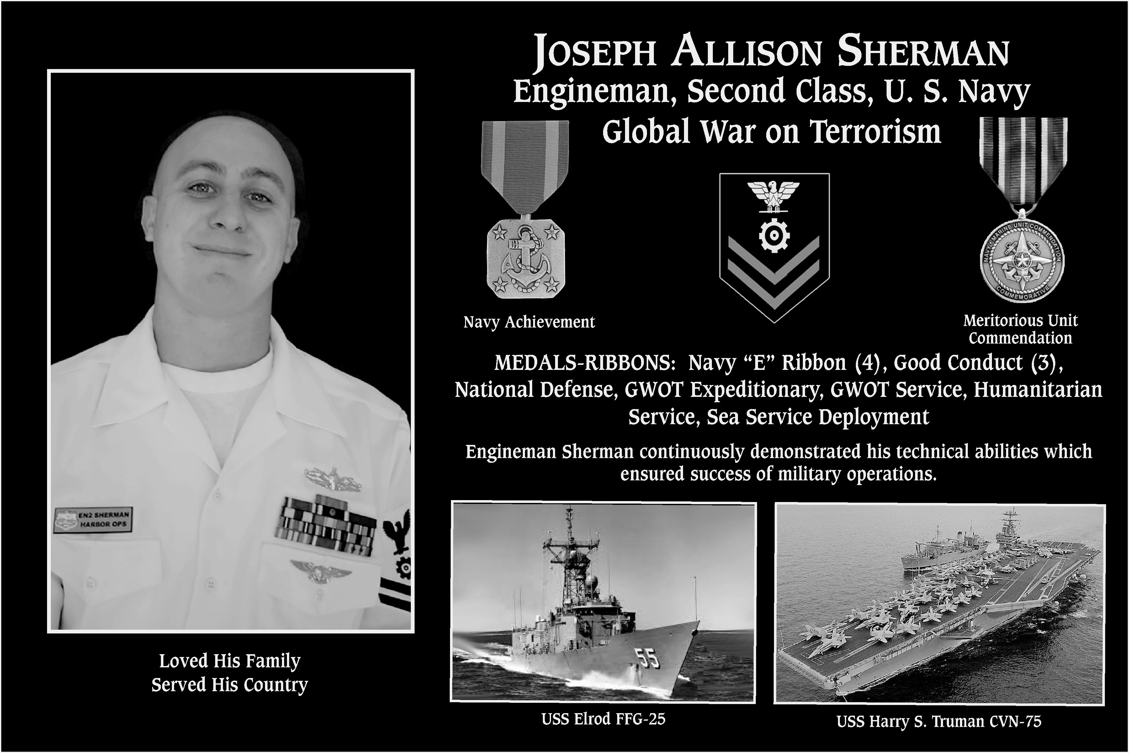 Petty Officer Second Class Joseph Allison Sherman | Mt. Soledad Virtual Plaque