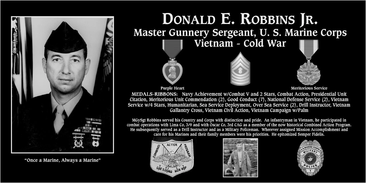 Master Gunnery Sergeant Donald E. Robbins jr | Mt. Soledad Virtual Plaque
