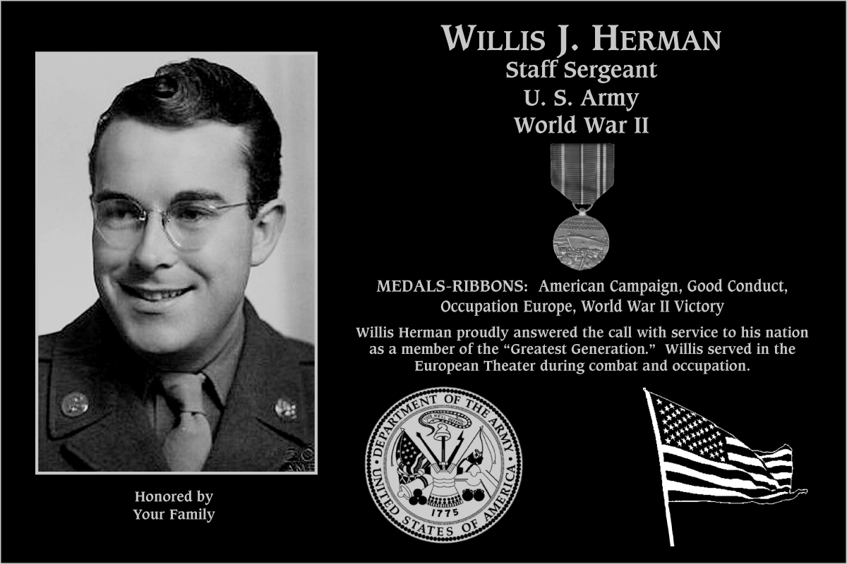 Staff Sergeant Willis J. Herman | Mt. Soledad Virtual Plaque