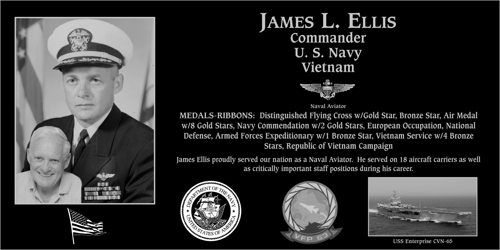Commander James L. Ellis | Mt. Soledad Virtual Plaque