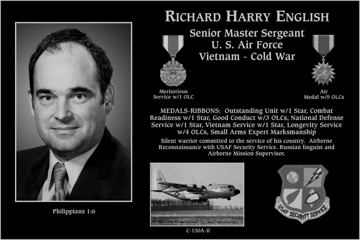 Senior Master Sergeant Richard Harry English | Mt. Soledad Virtual Plaque