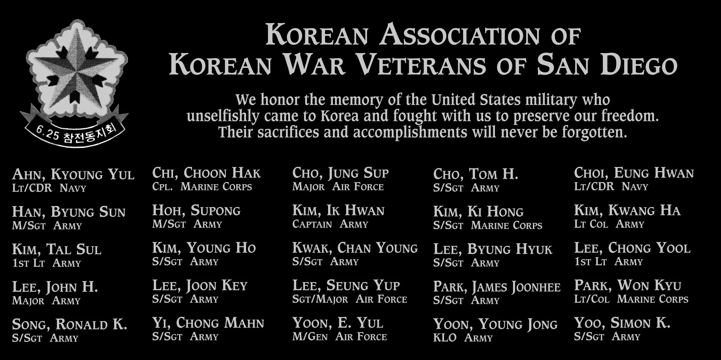 Corporal Choon Hak Chi | Mt. Soledad Virtual Plaque