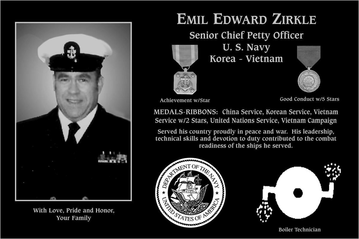 Senior Chief Petty Officer Emil Edward Zirkle | Mt. Soledad Virtual Plaque