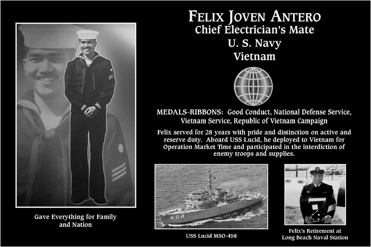 Chief Petty Officer Felix Joven Antero | Mt. Soledad Virtual Plaque
