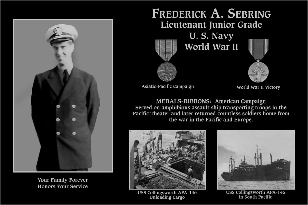 Lieutenant, Junior Grade Frederick A. Sebring | Mt. Soledad Virtual Plaque