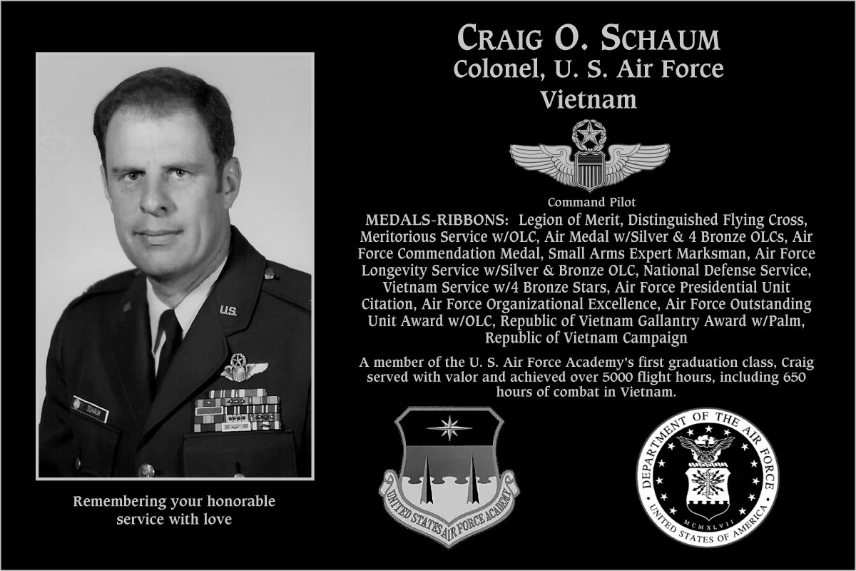 Colonel Craig O. Schaum | Mt. Soledad Virtual Plaque