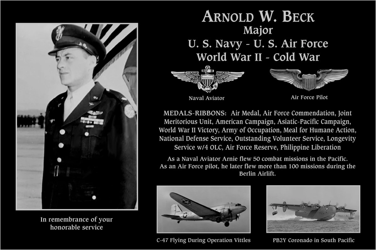 Major Arnold W. Beck | Mt. Soledad Virtual Plaque