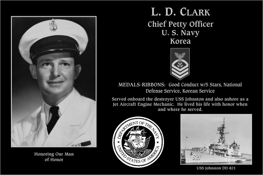 Chief Petty Officer L D Clark | Mt. Soledad Virtual Plaque