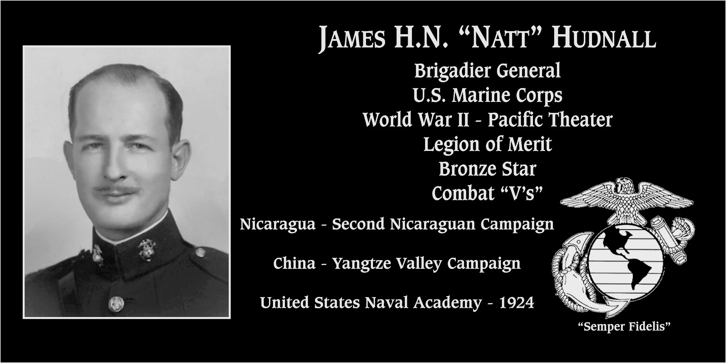Brigadier General James H.N. Hudnall | Mt. Soledad Virtual Plaque