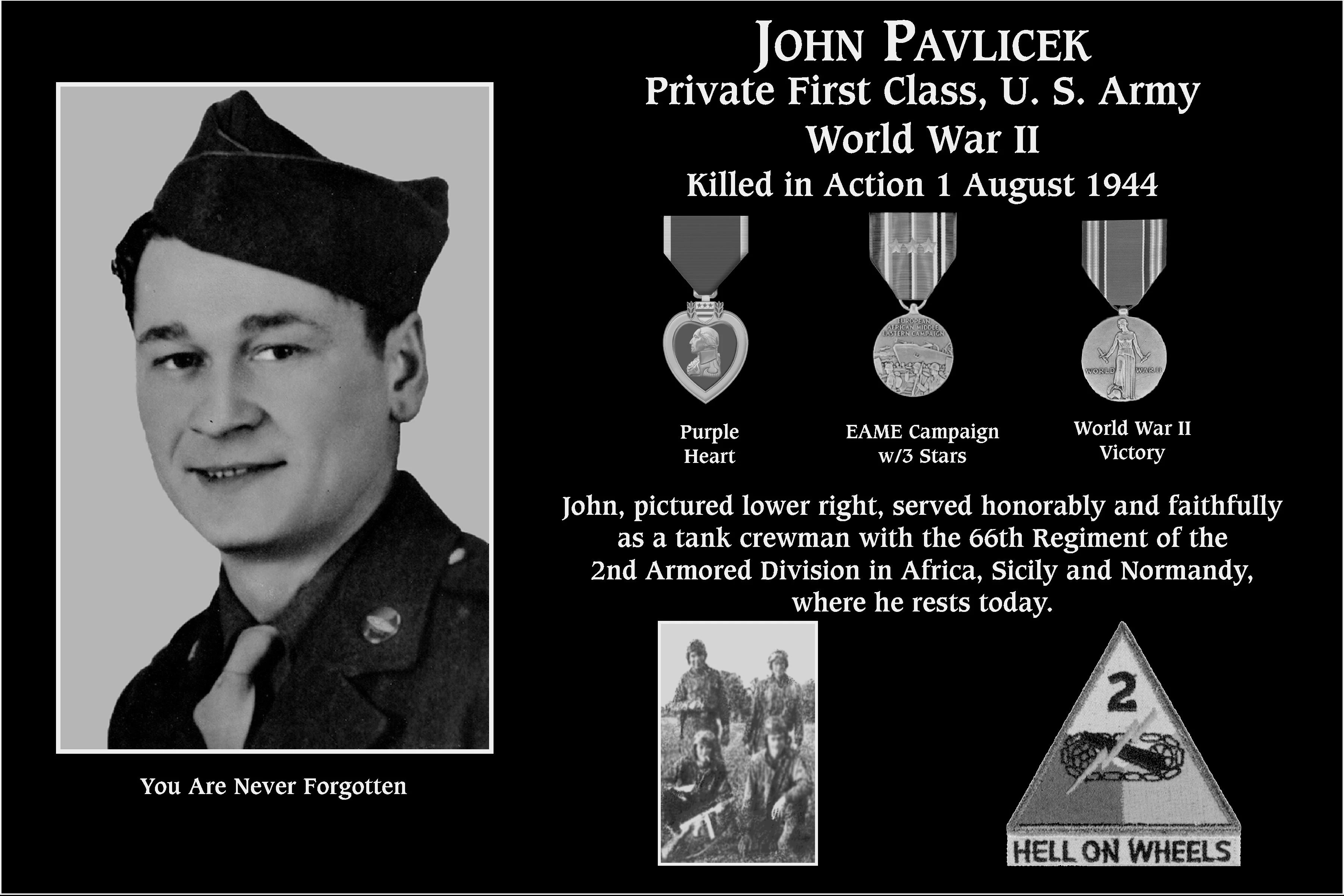 Private First Class John Pavlicek | Mt. Soledad Virtual Plaque