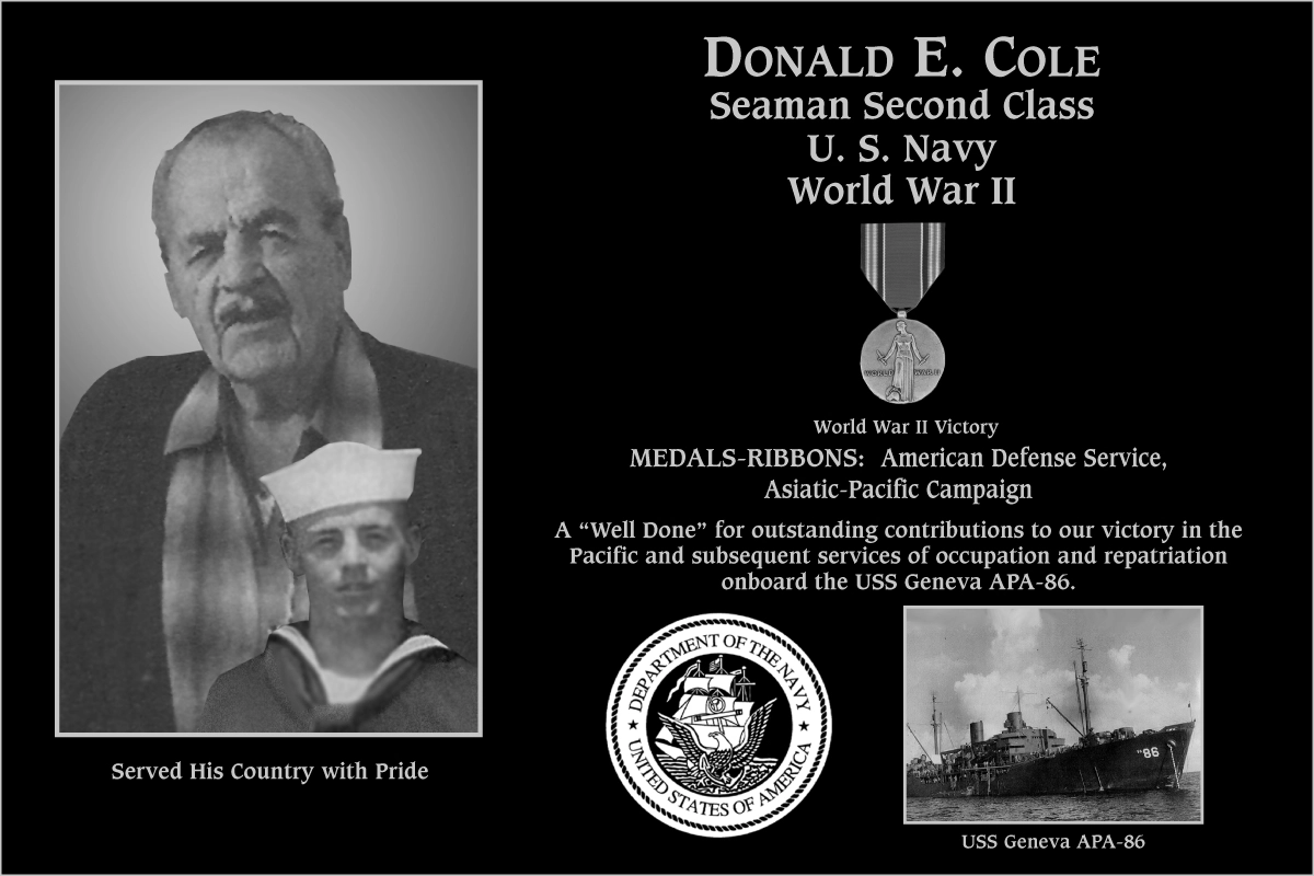 Seaman/Airman/Fireman Apprentice Donald E. Cole | Mt. Soledad Virtual ...