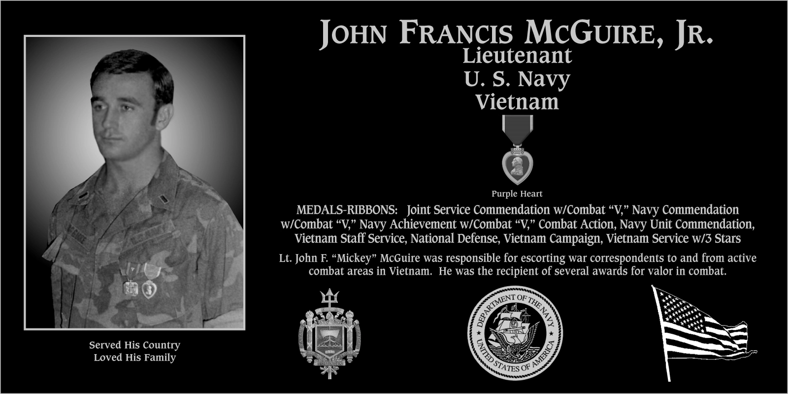 Lieutenant John Francis McGuire, Jr. | Mt. Soledad Virtual Plaque