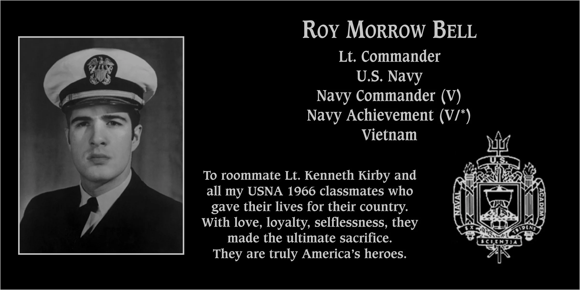 Lieutenant Commander Roy Morrow Bell | Mt. Soledad Virtual Plaque
