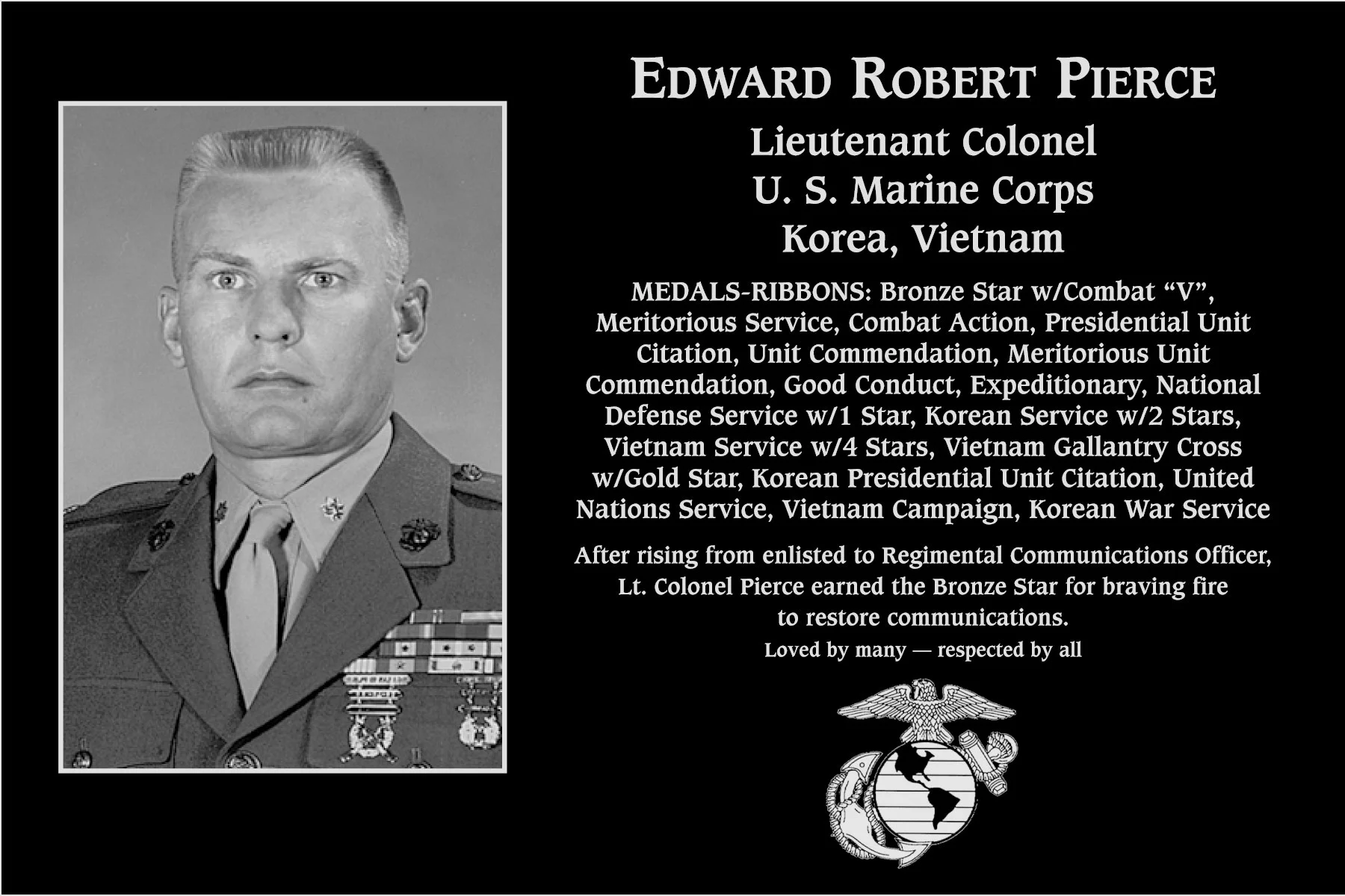 Lieutenant Colonel Edward Robert Pierce | Mt. Soledad Virtual Plaque