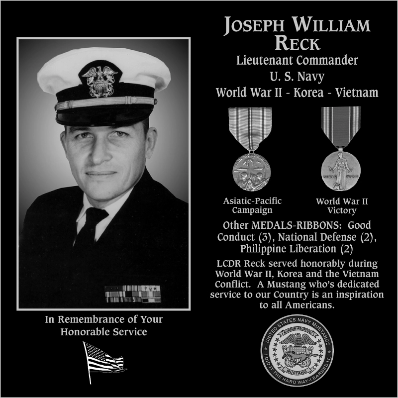 Lieutenant Commander Joseph William Reck | Mt. Soledad Virtual Plaque