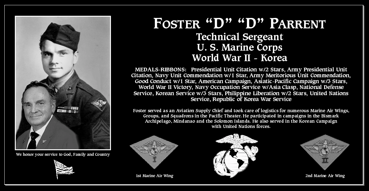 Staff Sergeant Foster Parrent | Mt. Soledad Virtual Plaque