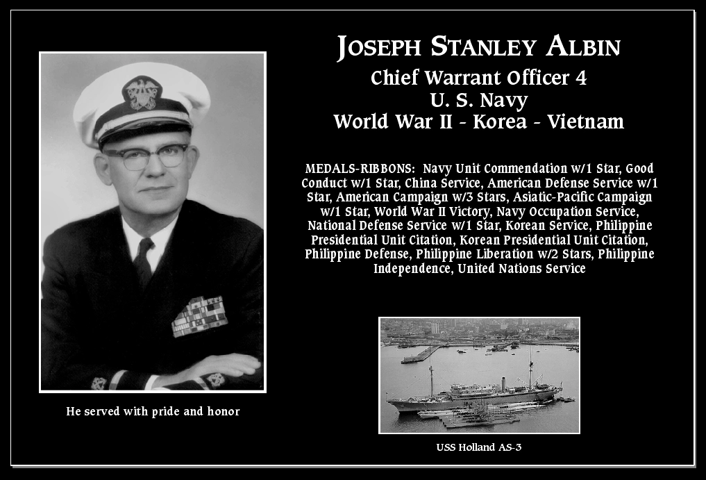 Chief Warrant Officer 4 Joseph Stanley Albin | Mt. Soledad Virtual Plaque