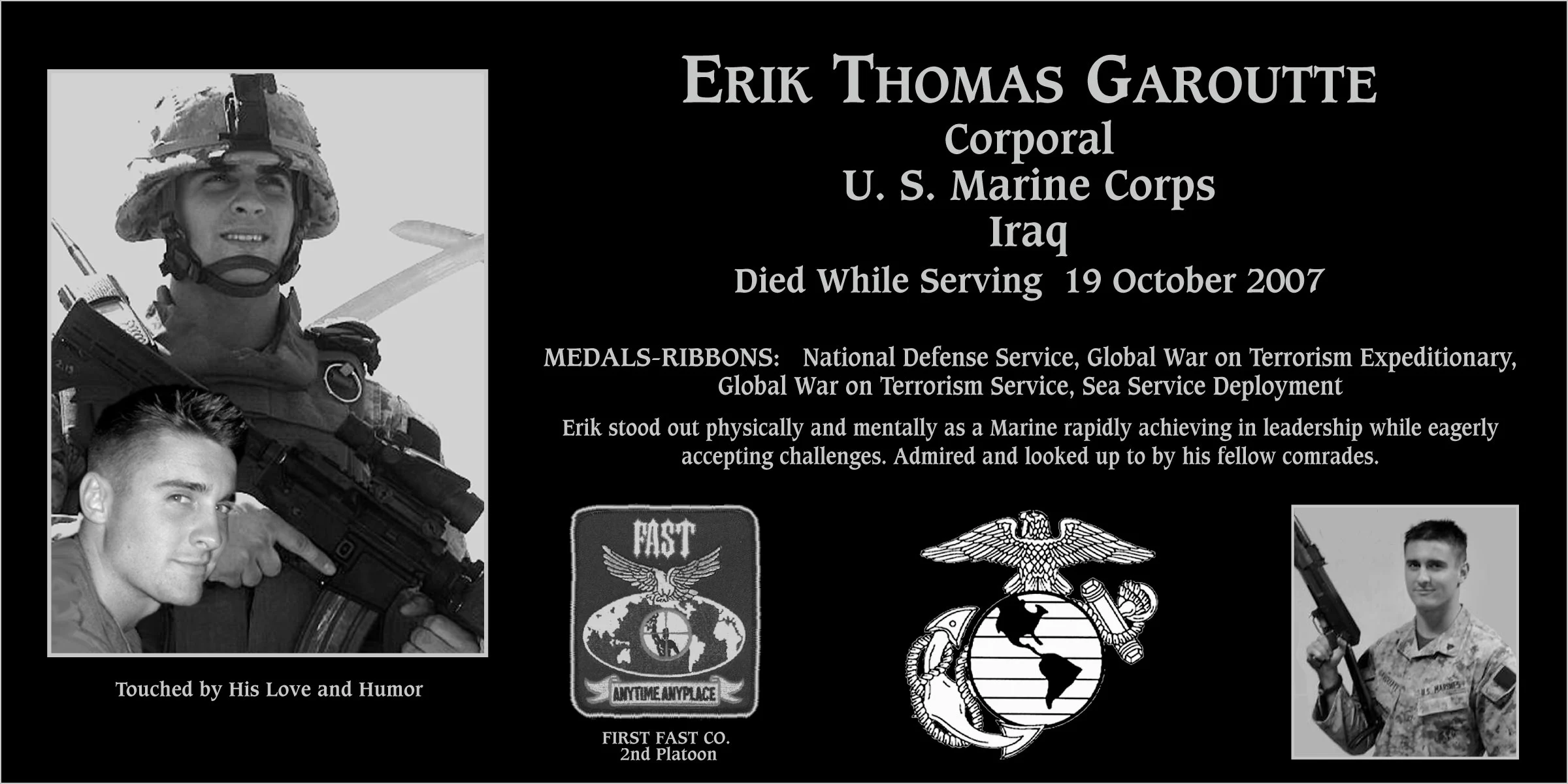 Corporal Erik Thomas Garoutte | Mt. Soledad Virtual Plaque
