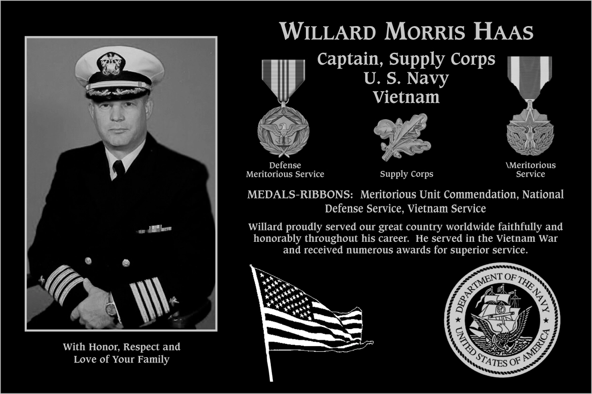 Captain Willard Morris Haas | Mt. Soledad Virtual Plaque
