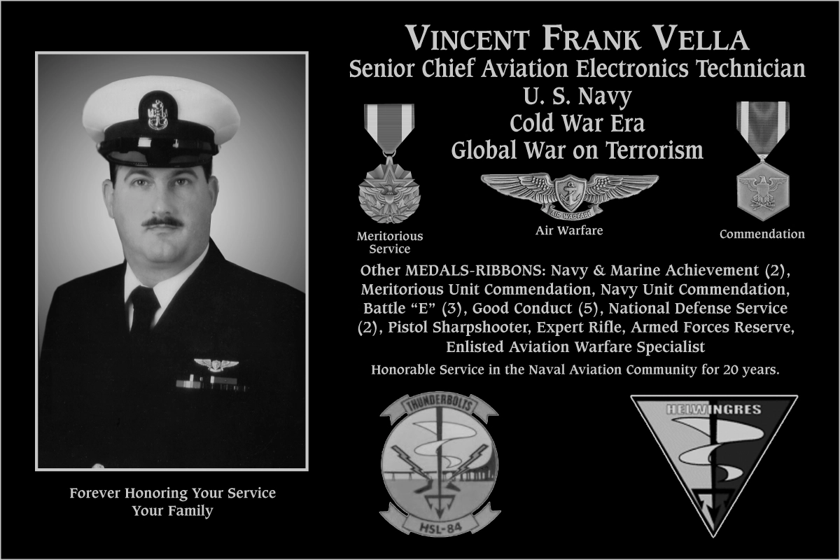 Senior Chief Petty Officer Vincent Frank Vella | Mt. Soledad Virtual Plaque